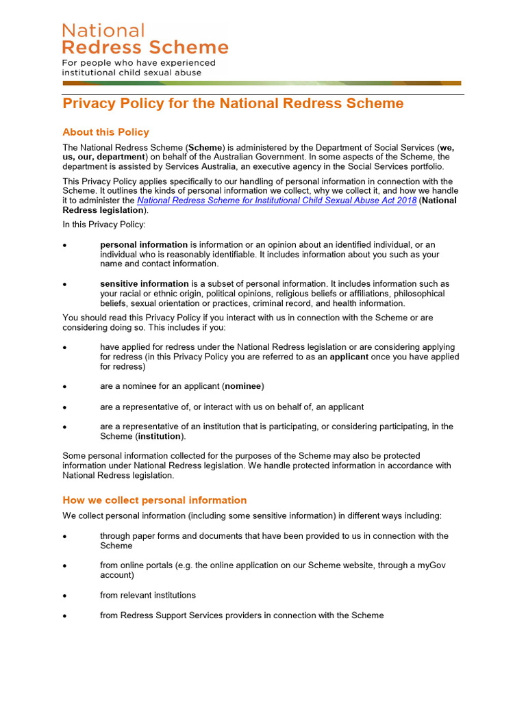 National Redress Scheme Privacy Policy Updated 8062022 | PDF ...