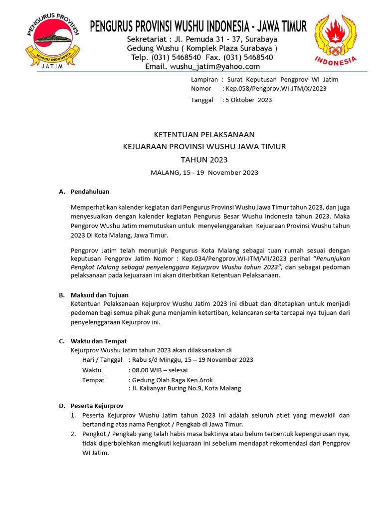 Kejurprov Wushu 2023 | PDF