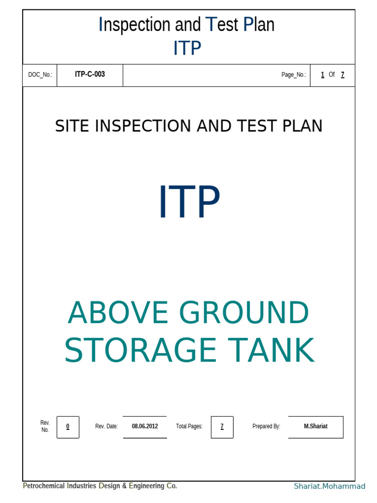 ITP-Above-Ground-Storage-Tank Procedures | PDF | Welding | Construction