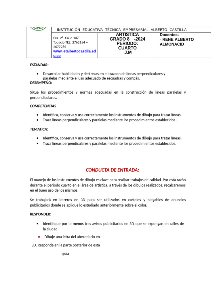 Octavo Artistica 4 Periodo | PDF | Dibujo