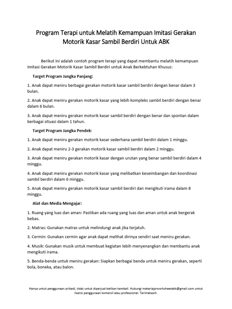 1. Program Terapi - Imitasi gerakan motorik kasar sambil berdiri | PDF