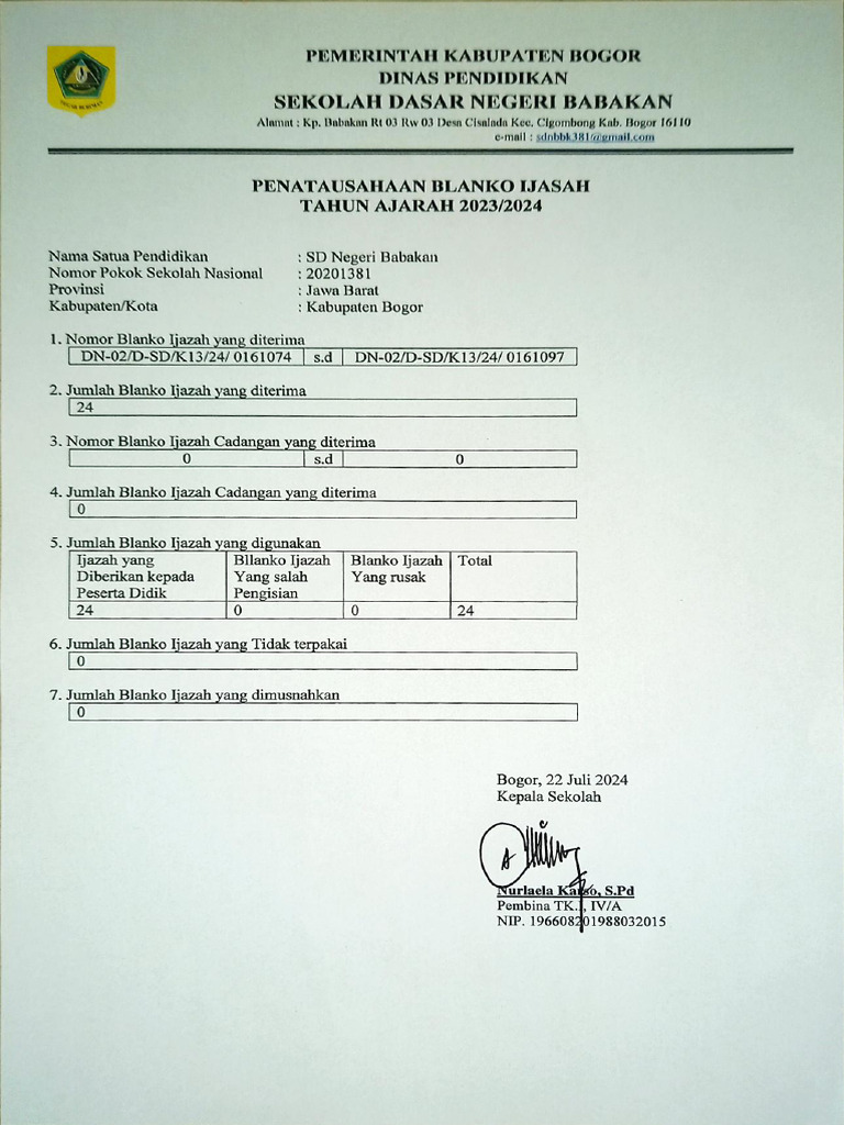 Penatausahaan Blanko Ijazah | PDF