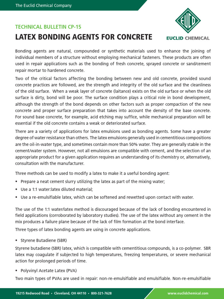 CP 15 Latex Bonding Agents | PDF | Concrete | Cement