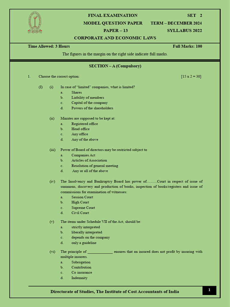 MQP Paper13 Set2 Dec24 | PDF | Bankruptcy | Justice