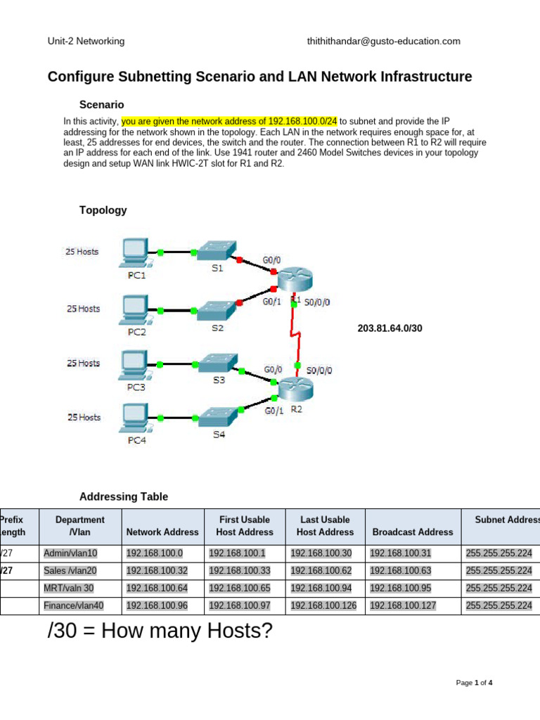 Subnetting Scenario 1 Instructions _1 | PDF | Computer Network | Router (Computing)
