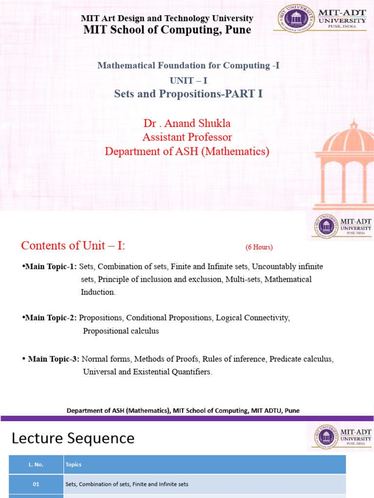 MFC1-Unit1-Part1 - L1 | PDF | Set (Mathematics) | First Order Logic
