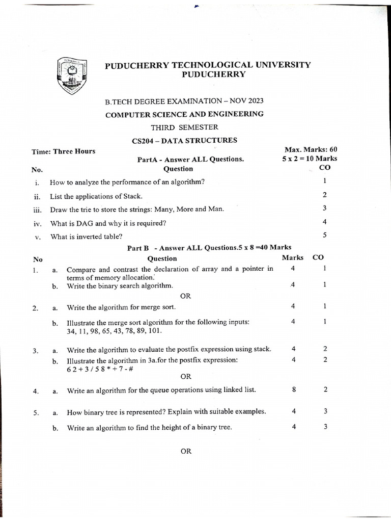 CSC 3rd SEM QP's | PDF