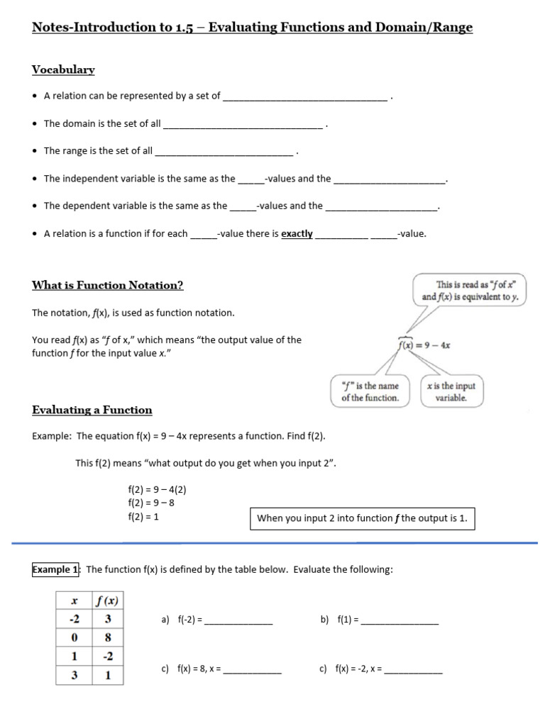 Evaluating Functions: Domain and Range | PDF | Function (Mathematics ...