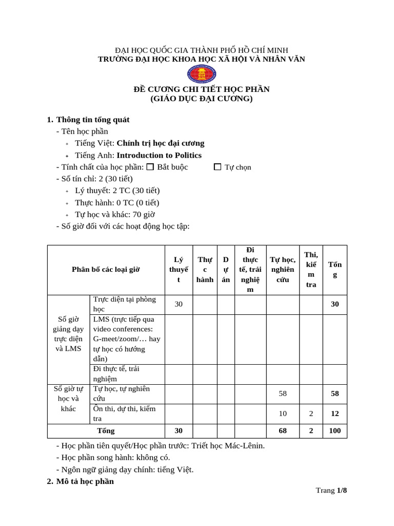 De Cuong Chi Tiet Mon Hoc | PDF