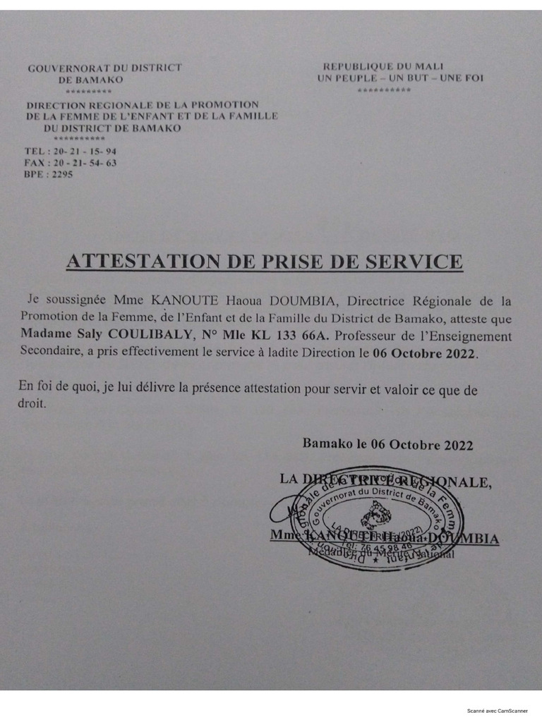 Note de Service Et Attestation de Prise de Service | PDF