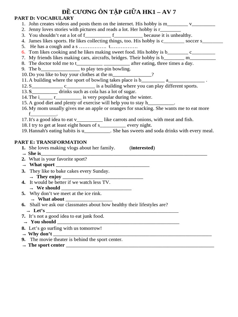 K7- ÔN TẬP GHKI - VOCABULARY | PDF | Cuisine | Foods