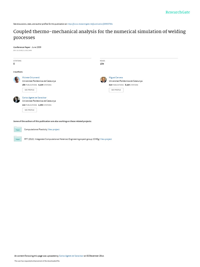 Thermo-Mechanical Welding Simulation | PDF | Heat | Stress (Mechanics)