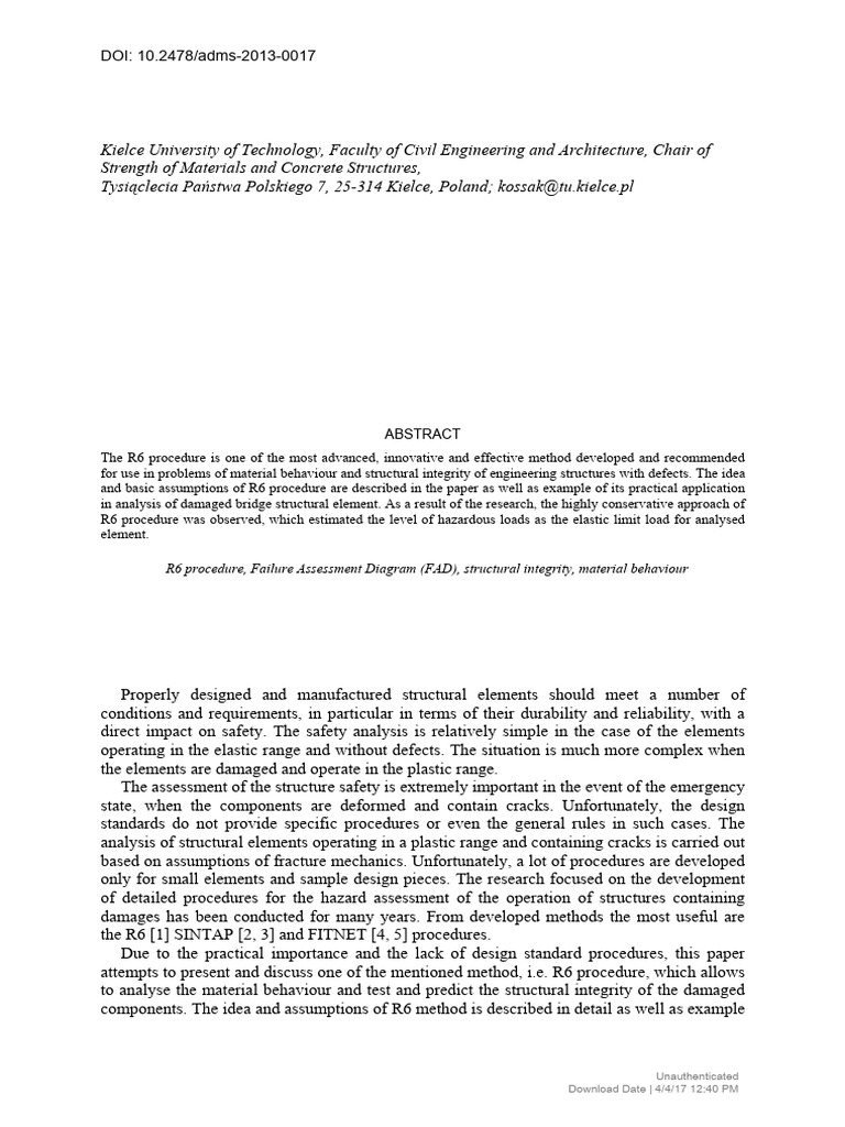 R6 Procedure for Structural Integrity Assessment | PDF | Fracture ...