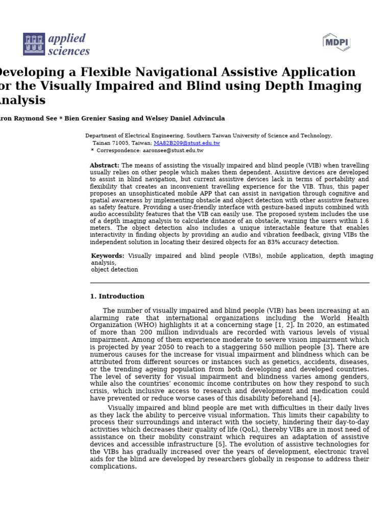 Stereo Vision for Blind Navigation App | PDF | Accessibility | Augmented Reality