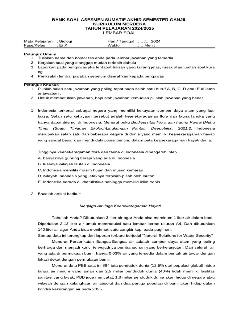 Biologi - Kelas X - Kumer - Soal | PDF