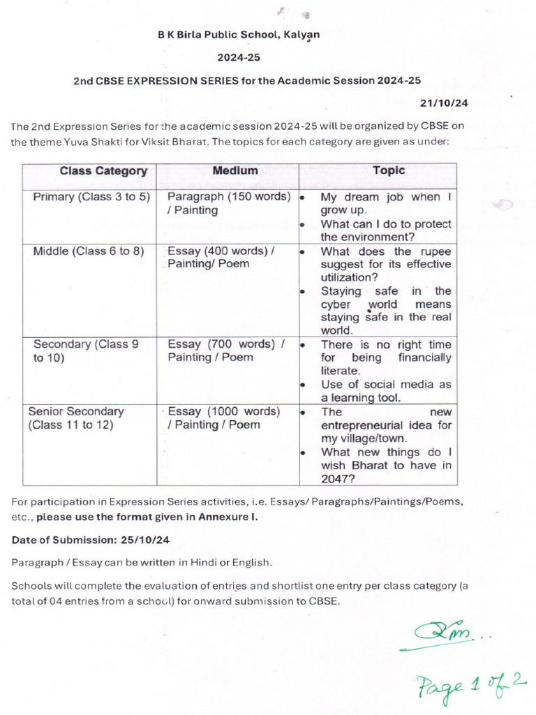 2nd CBSE Expression Series For The Academic Session 2024 25 | PDF
