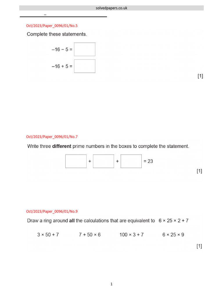 2023 Primary Math Checkpoint Solutions | PDF
