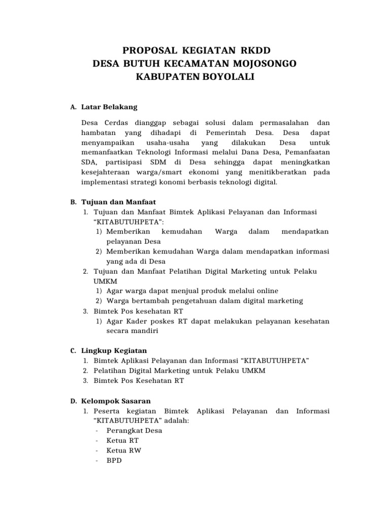 Proposal Kegiatan RKDD Desa Butuh. | PDF