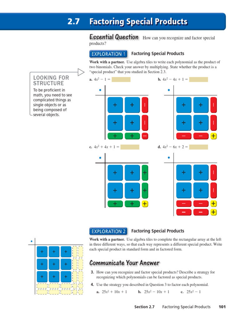 S.E 2.7 Factoring Special Products | PDF | Factorization | Polynomial