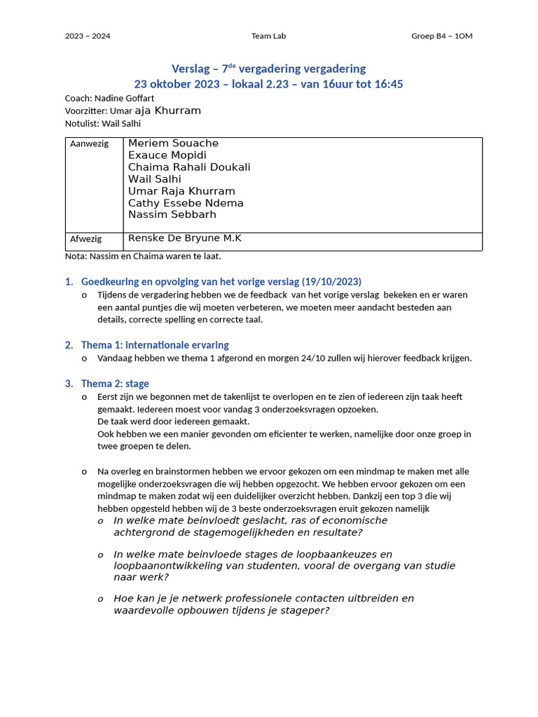 Verslag 23-10-2023 | PDF