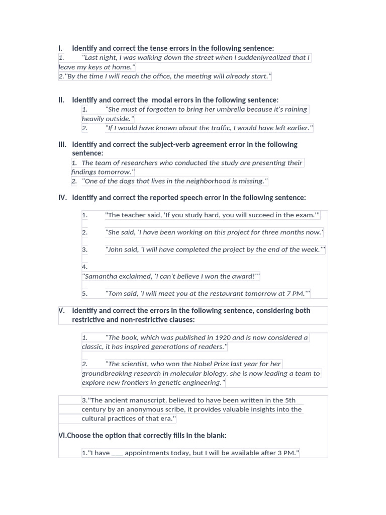 grammar questionpaper | PDF | Sentence (Linguistics) | Language Mechanics
