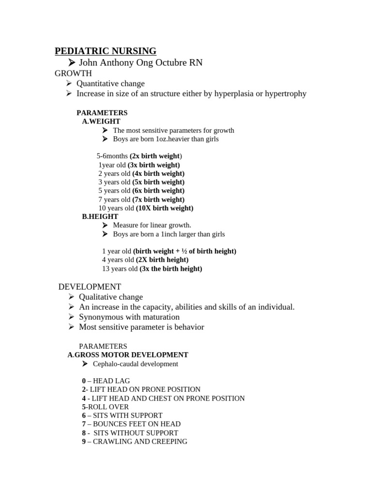Pediatric Nursing-handouts 084354 | PDF