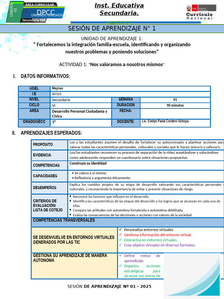 1º DPCC - Sesión 1 Uni 1 Sem 01 - 2024 | PDF | Aprendizaje | Maestros