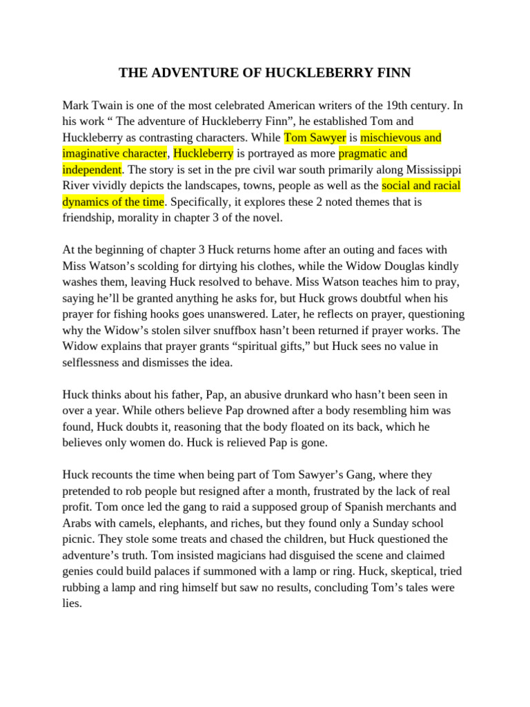 The Adventure of Huckleberry Finn | PDF