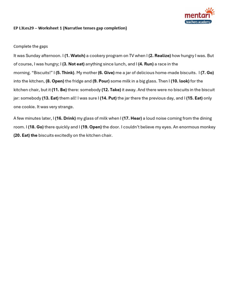 EP L3Les29 [Network3B] - worksheet 2 narrative tenses gap completion | PDF