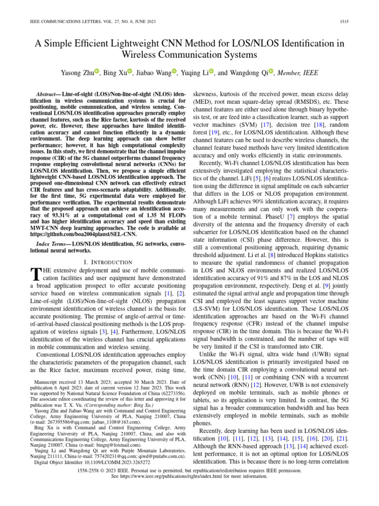 A Simple Efficient Lightweight CNN Method for LOS NLOS Identification ...