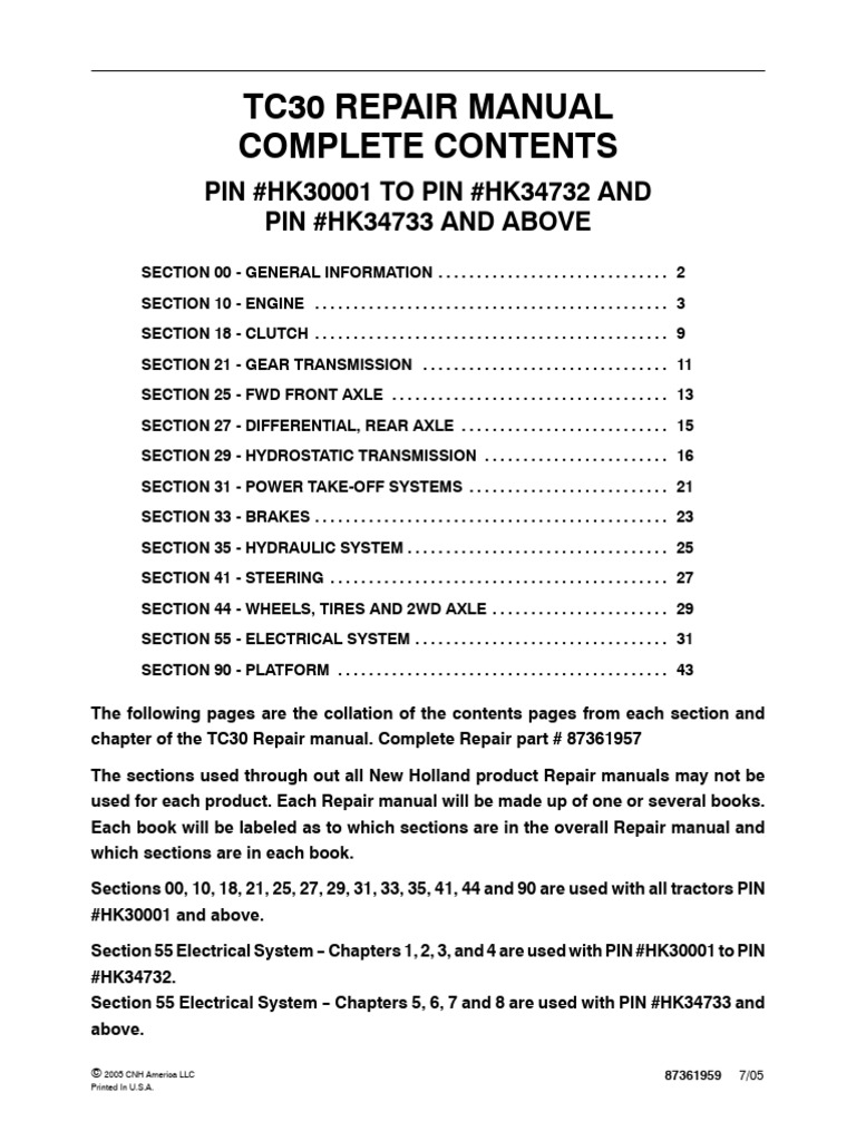 New Holland TC30 Tractor Service Repair Manual Instant Download | PDF | Tractor | Engines
