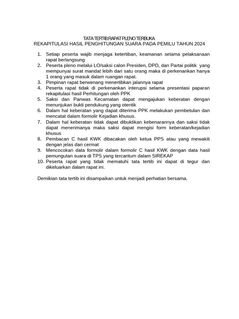 TATA TERTIB RAPAT PLENO TERBUKAREKAPITULASI | PDF