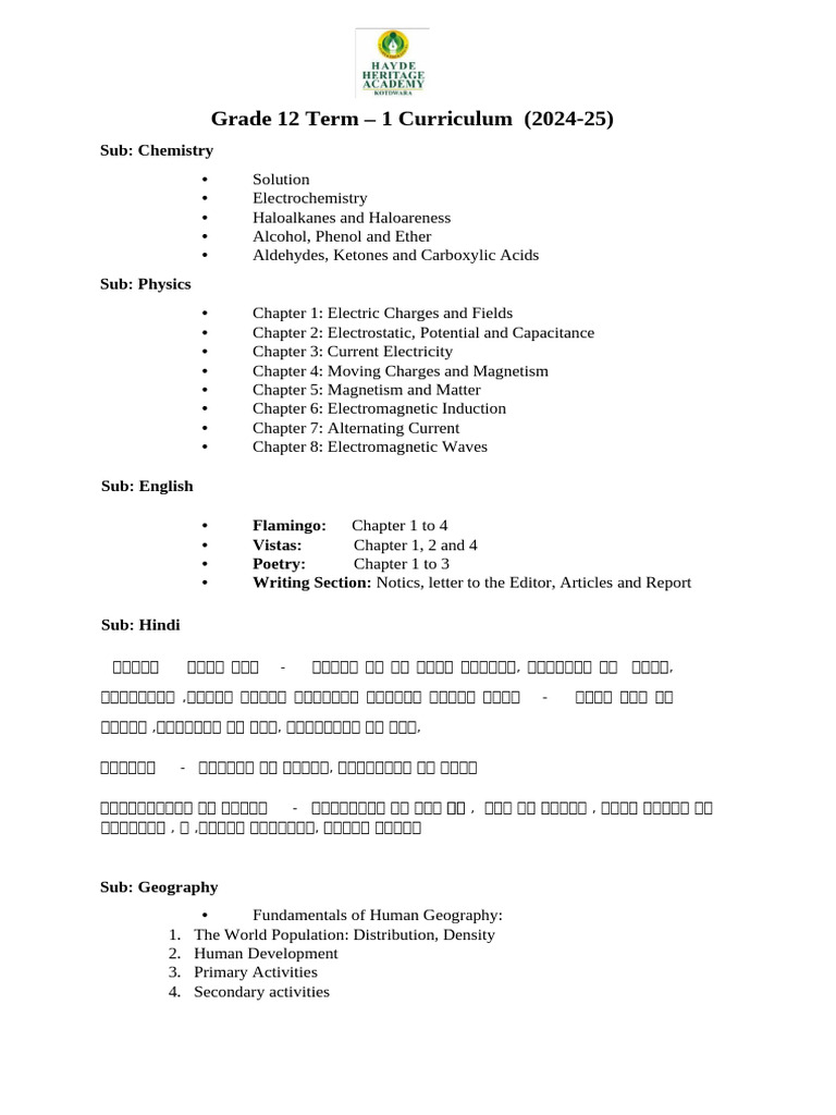 Grade 12 Term I Syllabus 2024-25 | PDF | Function (Mathematics)