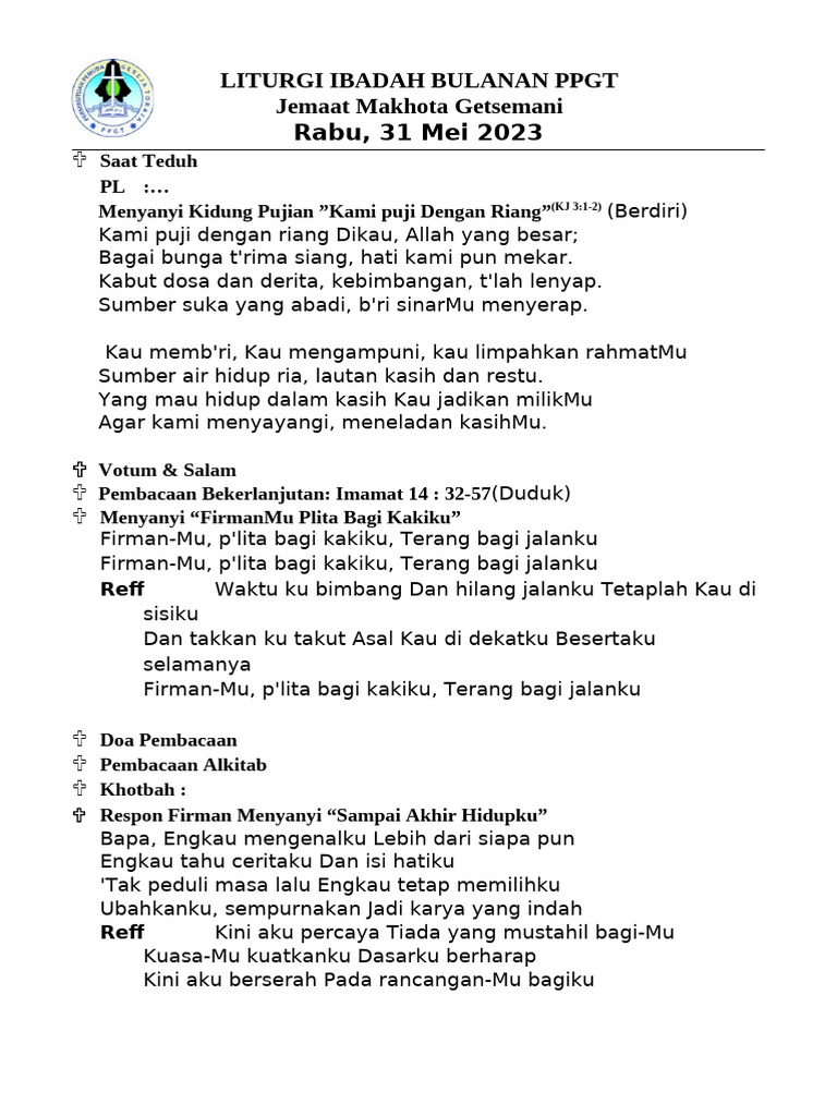 Liturgi Ibadah PPGT Rutin | PDF