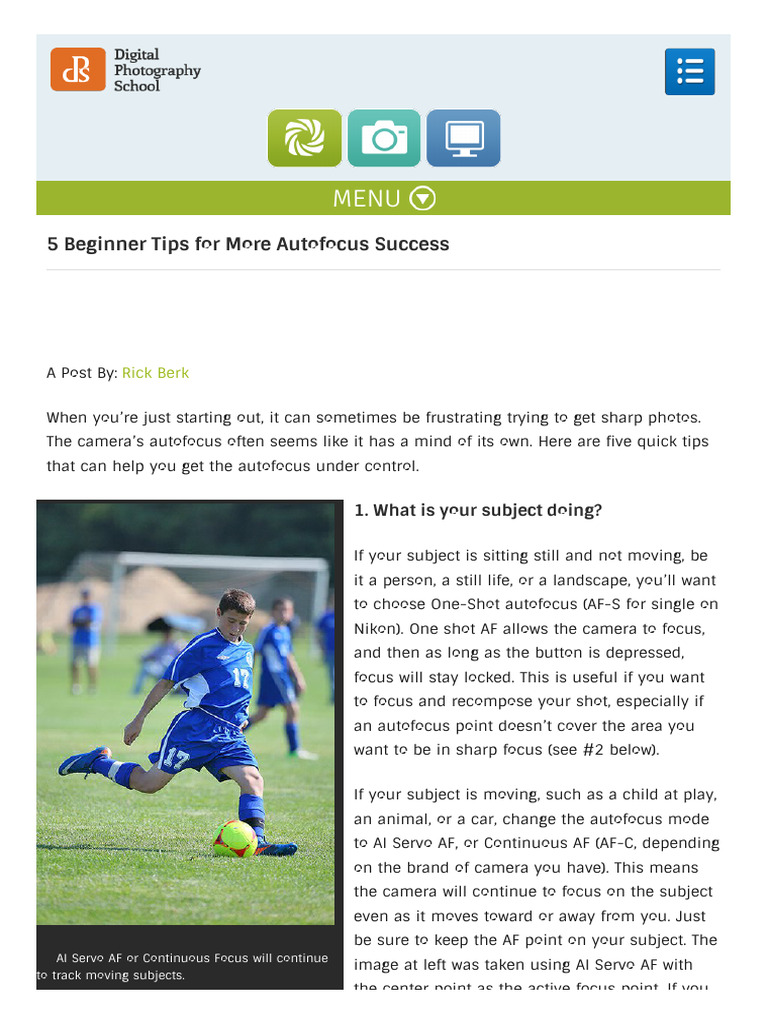 Photography - 5 Beginner Tips For More Autofocus Success | PDF | Autofocus | Digital Camera Modes