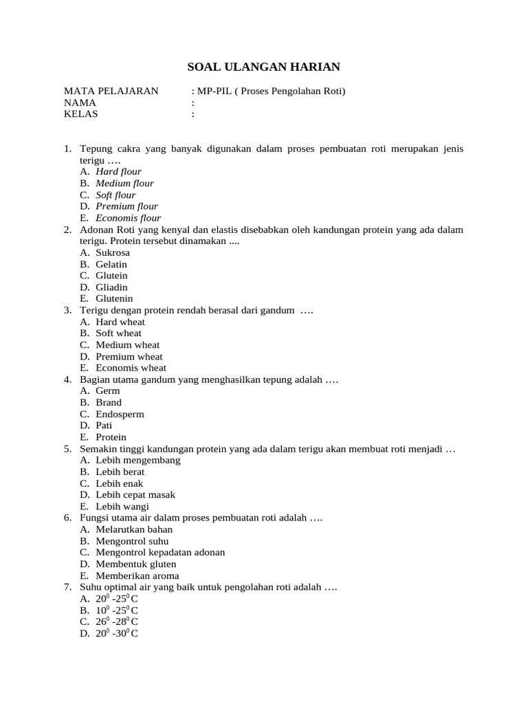 Soal Ulangan Harian Mp-Pil Roti | PDF