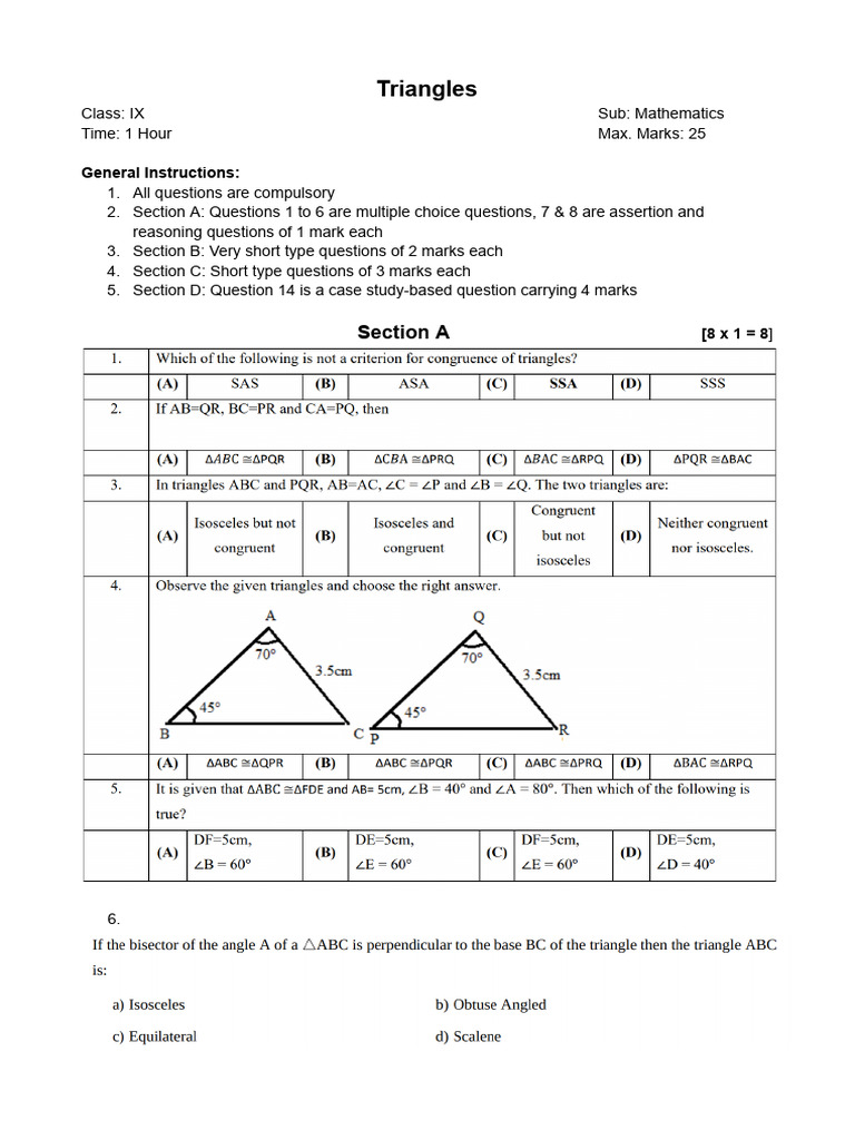 Triangles - Test 1 | PDF