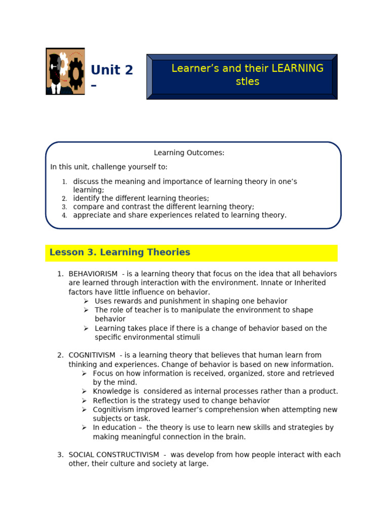 Unit 2 - Learning Theories | PDF | Learning | Learning Theory (Education)