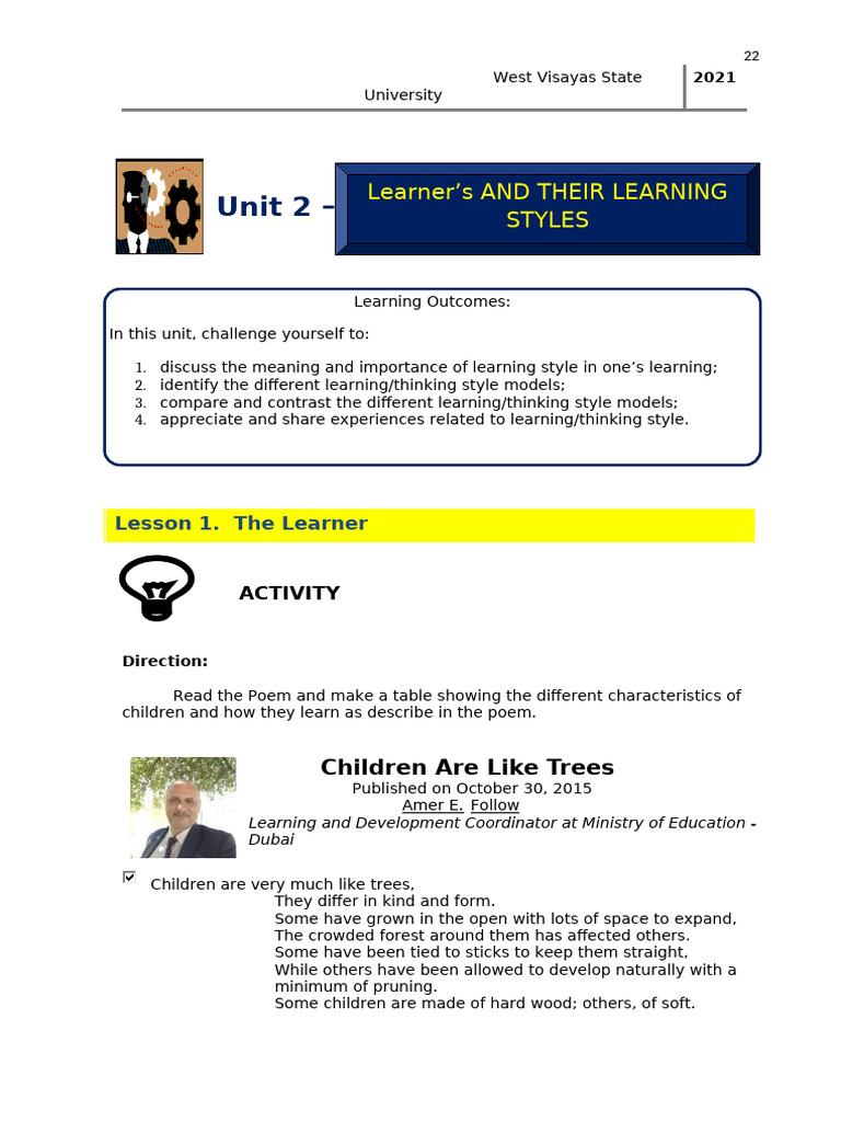Unit 2. Learners and Their Learning Styles | PDF | Learning Styles ...