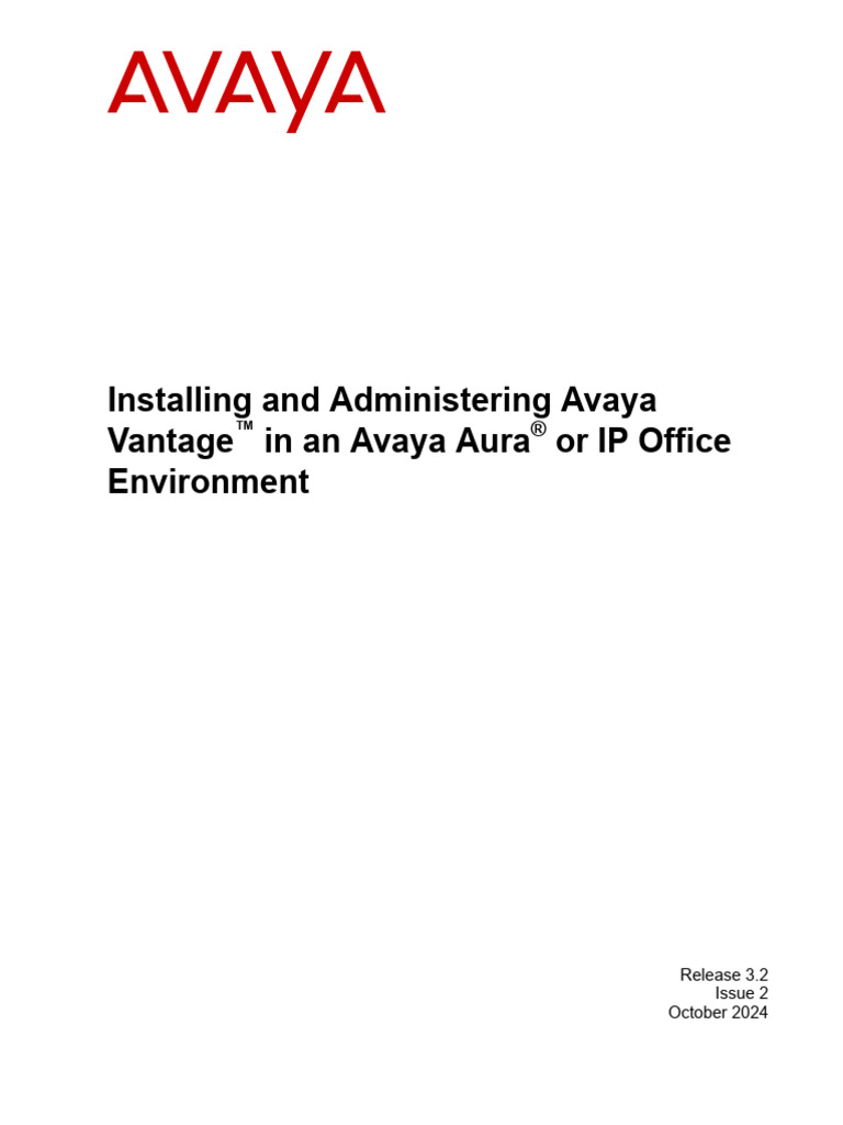 Installing Administering Avaya VantageinAura IPO R3 2 October2024 | PDF ...