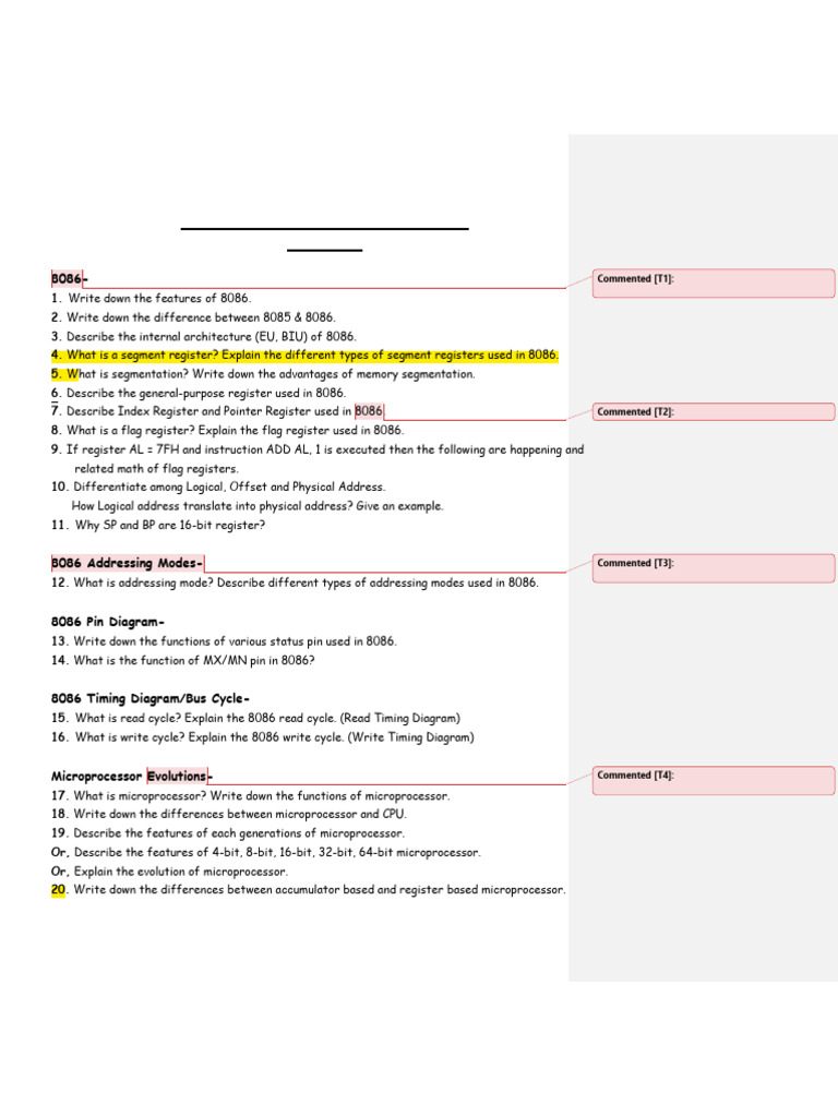 Questions Updated1 | PDF | Assembly Language | X86 Architecture
