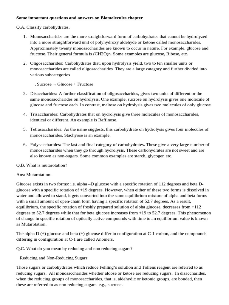 Class Xii Handout Chem | PDF | Carbohydrates | Glucose