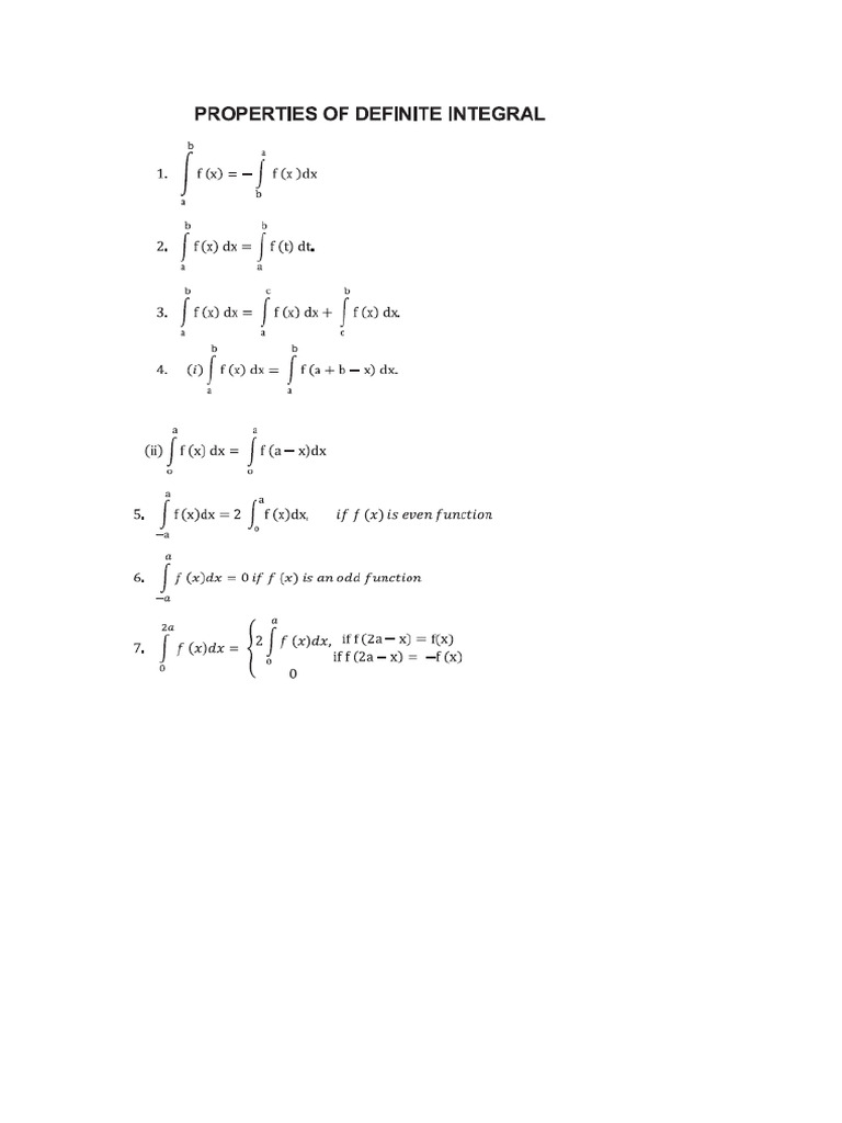 Definite Integral Properties | PDF