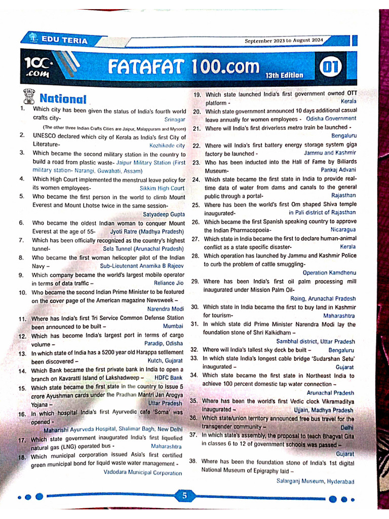 Eduteria Yearly Current Affairs - Created by Vimal Raj | PDF