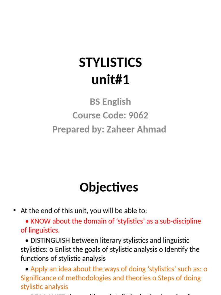 Stylistics Unit - 1 | PDF | Linguistics | Methodology