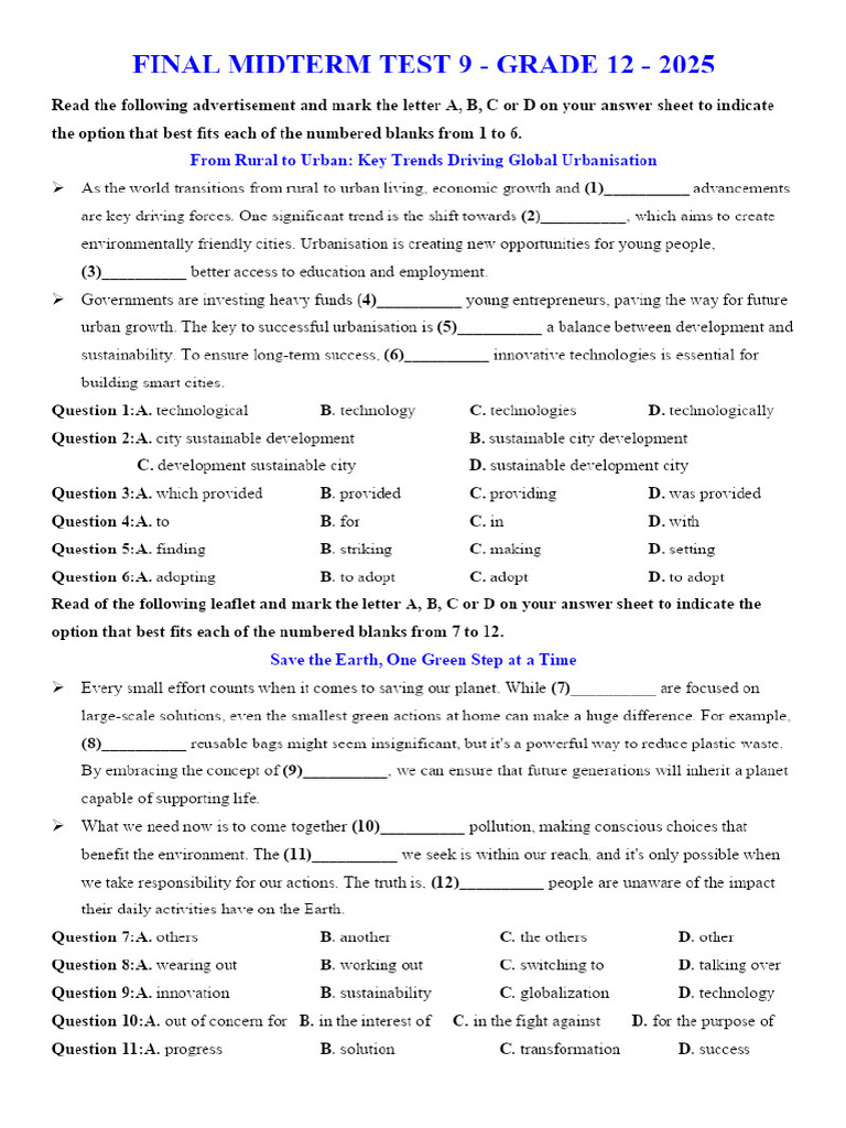 Test-9-grade-12-form-2025 | PDF