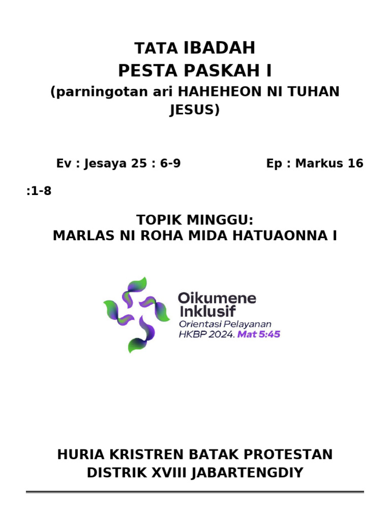 Batak - Acara Paskah I 2024 | PDF