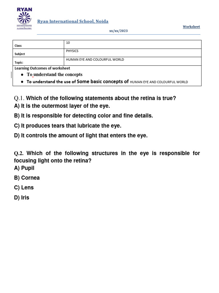 10 Class Human Eye - Ic1047143 | PDF
