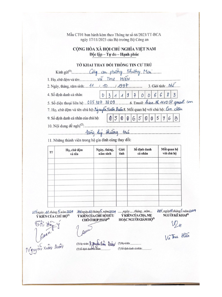 Mẫu CT01 ban hành kèm theo Thông tư số 662023TT-BCA | PDF