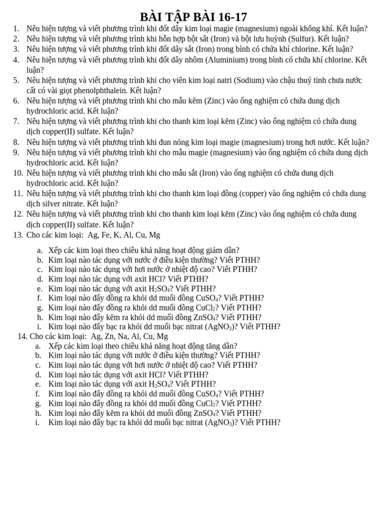 KHTN 9 - Bài Tập Bài 16-17 | PDF
